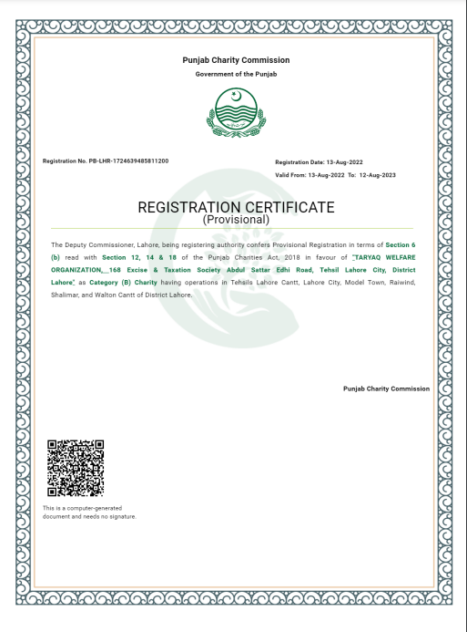 Registration Certificates – Taryaq Welfare Organization